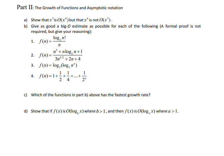 Solved Part II: The Growth of Functions and Asymptotic | Chegg.com