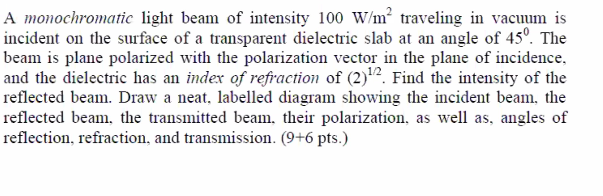 Solved A monochromatic light beam of intensity 100 W/m² | Chegg.com