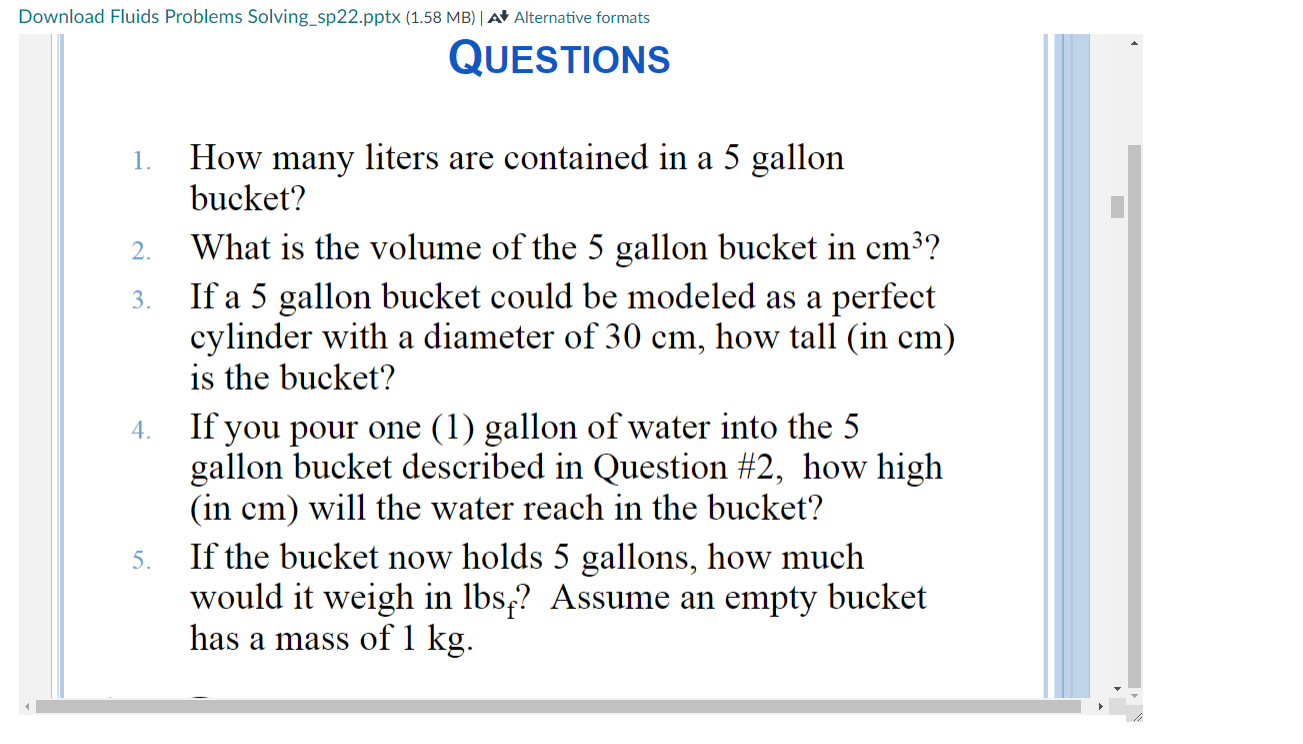 Solved 1. How many liters are contained in a 5 gallon | Chegg.com