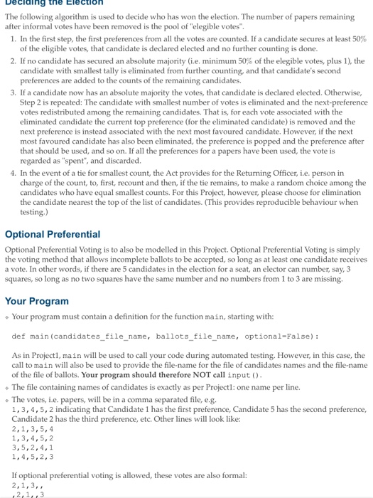 Solved Use python please, sample set of ballot papers in | Chegg.com