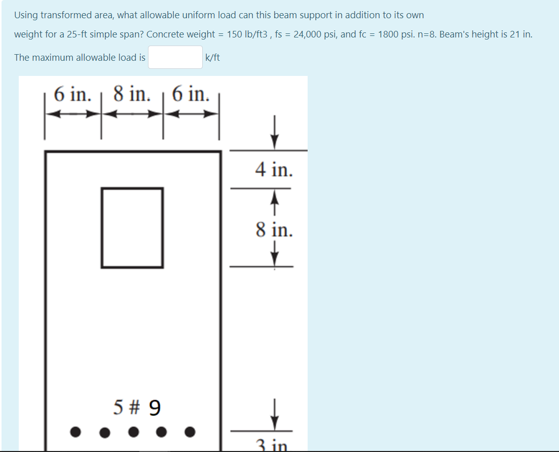 Solved Using transformed area, what allowable uniform load | Chegg.com