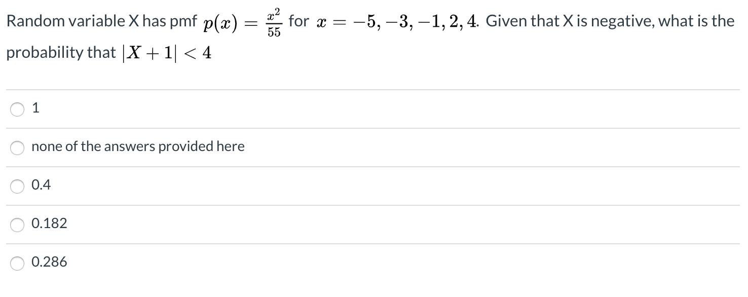 Solved Random variable X has pmf p(x) -5, -3, -1,2,4. Given | Chegg.com