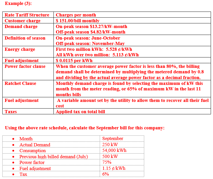 Solved Example (3): Using the above rate schedule, calculate | Chegg.com