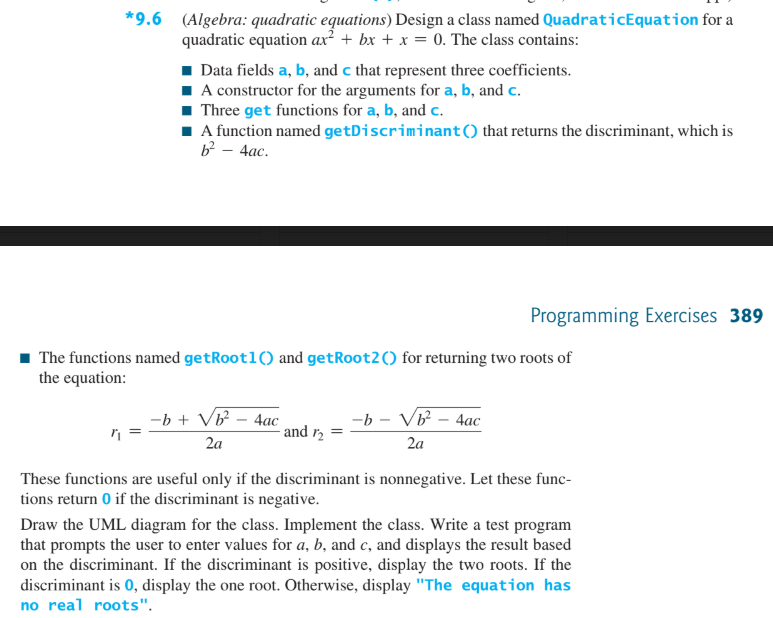 *9.6 (Algebra: quadratic equations) Design a class | Chegg.com