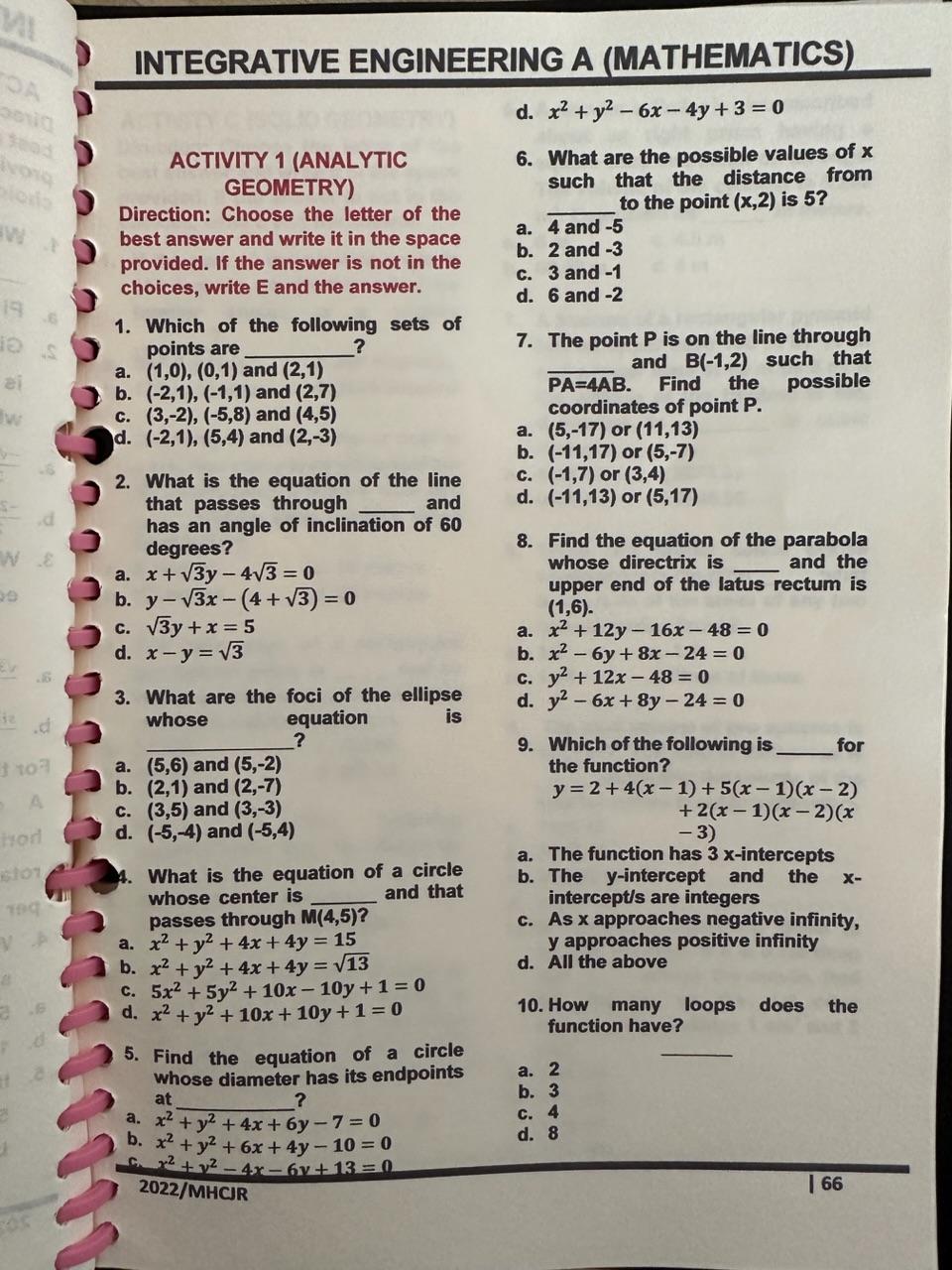 INTEGRATIVE ENGINEERING A (MATHEMATICS) d. | Chegg.com