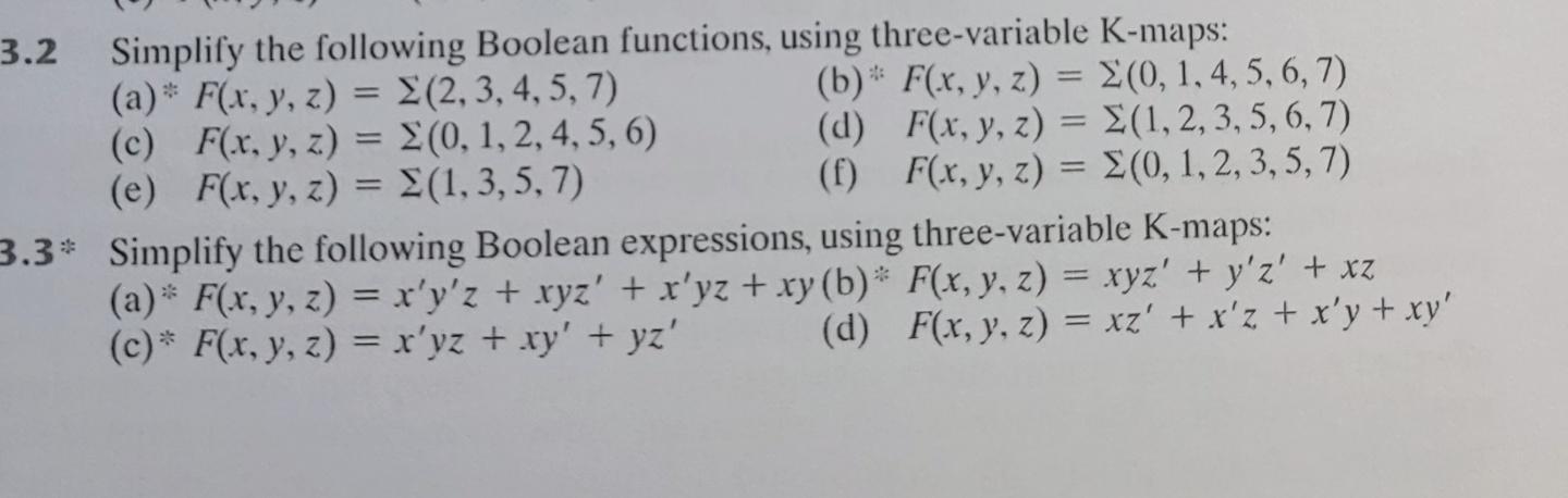 Solved f) 3.2 Simplify the following Boolean functions, | Chegg.com