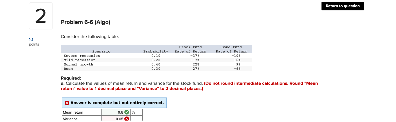 Solved Return to question 2 Problem 6-6 (Algo) Consider the | Chegg.com