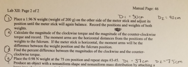 Solved Procedure: 1. Balance the meter stick on the fulcrum | Chegg.com