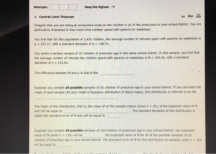 Solved Attempts Keep the Highest: /9 1. Central Limit | Chegg.com