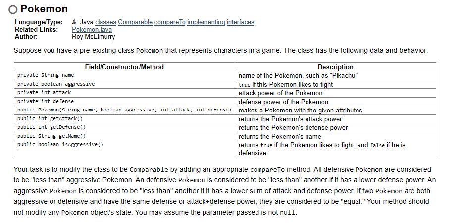Solved O Pokemon Language/Type: Java classes Comparable | Chegg.com