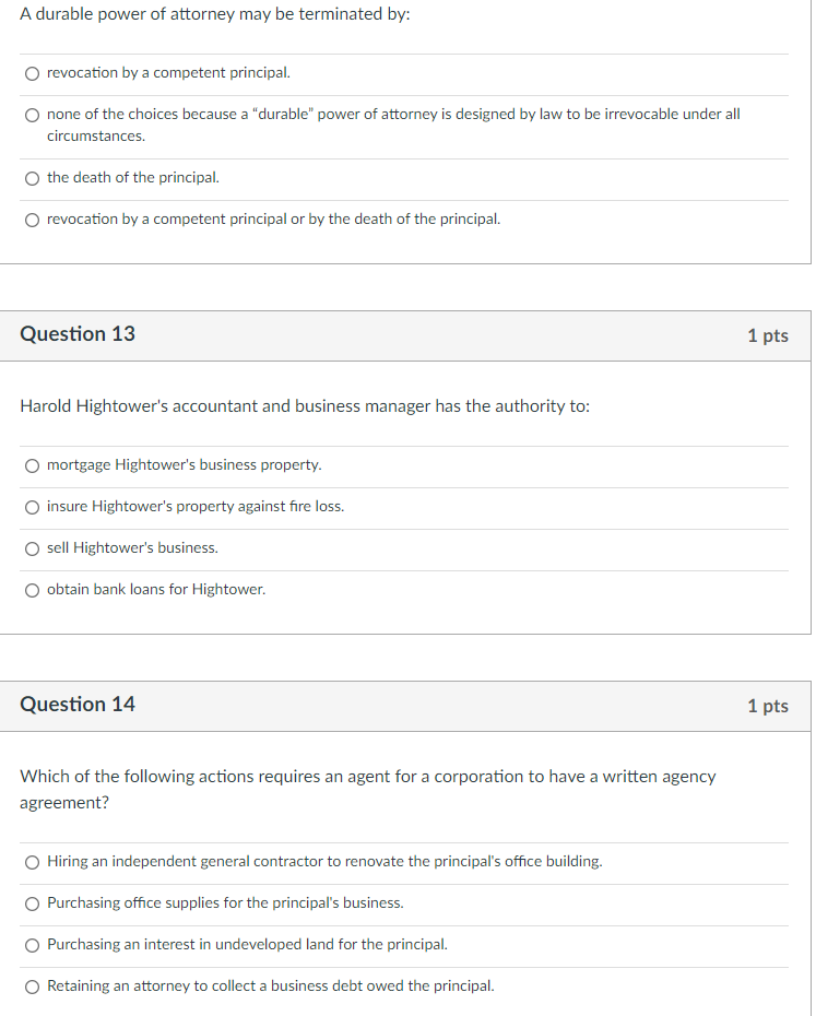 Solved A durable power of attorney may be terminated by: | Chegg.com