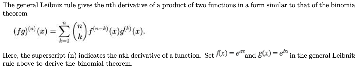 Solved The general Leibniz rule gives the nth derivative of | Chegg.com