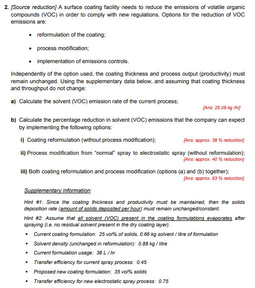 2. [Source reduction] A surface coating facility | Chegg.com