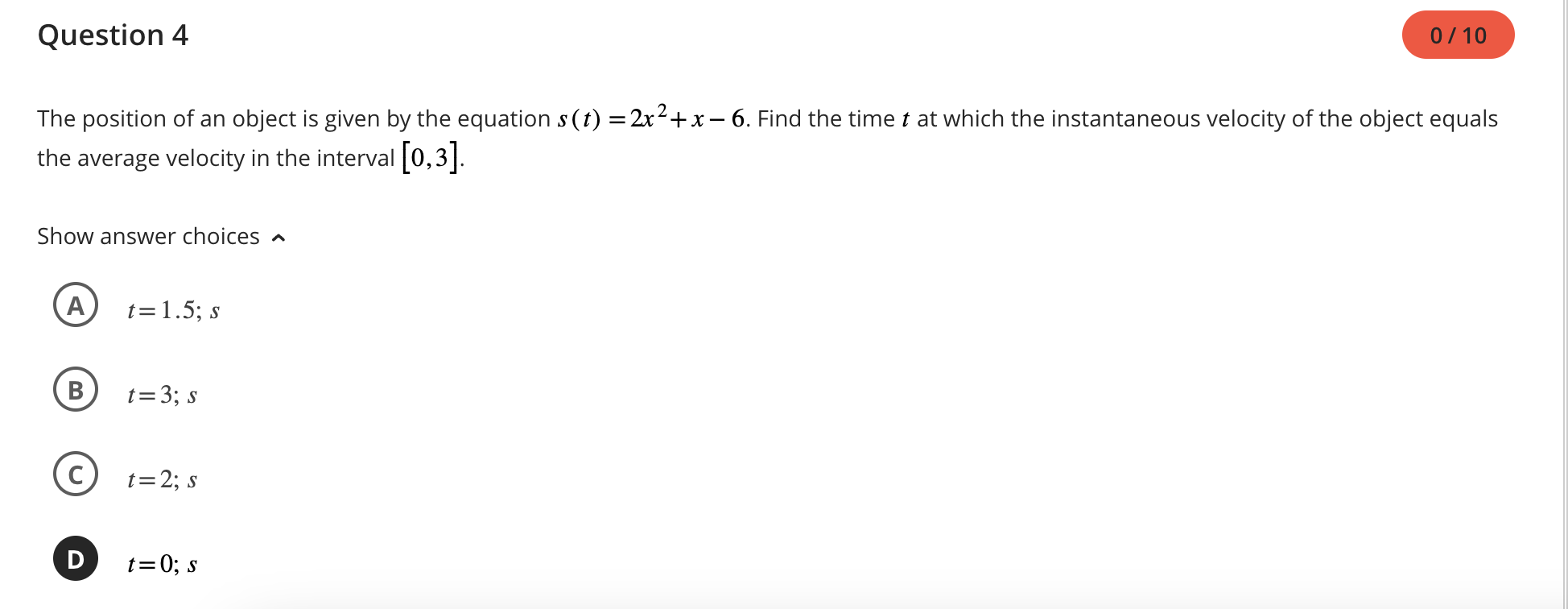 Solved The position of an object is given by the equation | Chegg.com