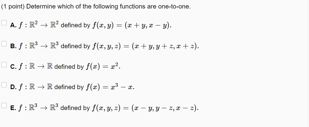 Solved (1 point) Determine which of the following functions | Chegg.com