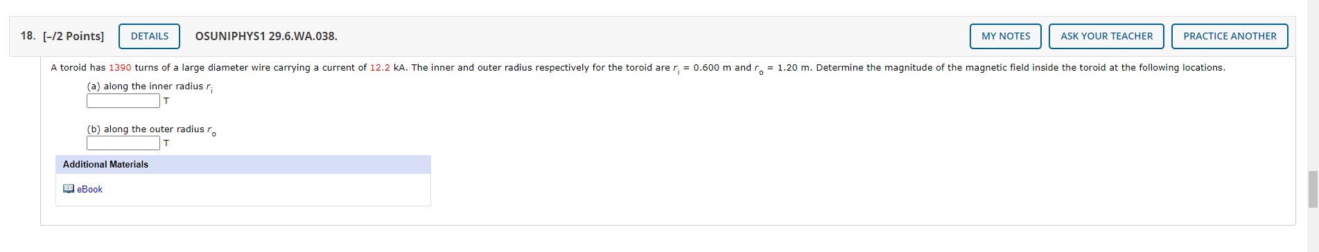 Solved 18. [-/2 points) DETAILS OSUNIPHYS1 29.6.WA.038. MY | Chegg.com Solved 18. [-/2 points) DETAILS OSUNIPHYS1 29.6.WA.038. MY | Chegg.com