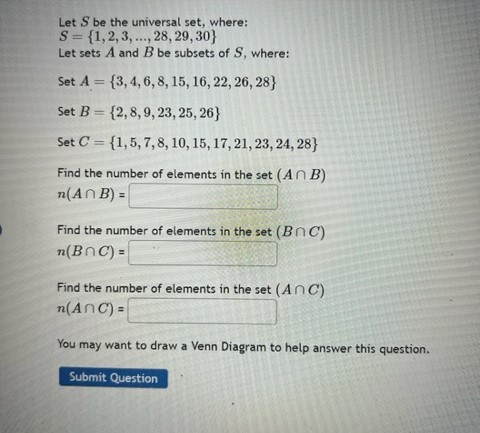 Solved Let S be the universal set, where: | Chegg.com