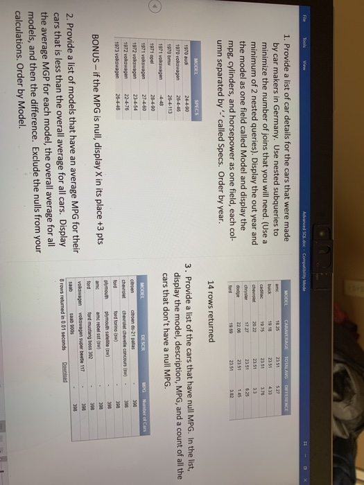 Solved SQL Advanced SQL Cars ERD Tip: coun nes.continent-car | Chegg.com