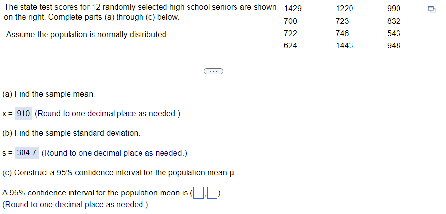 Solved 1220 723 The state test scores for 12 randomly | Chegg.com