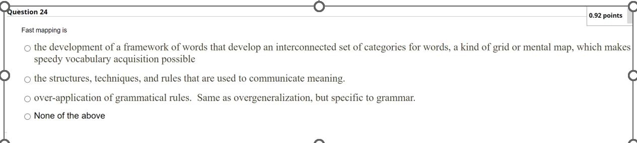 Solved Fast mapping is the development of a framework of | Chegg.com