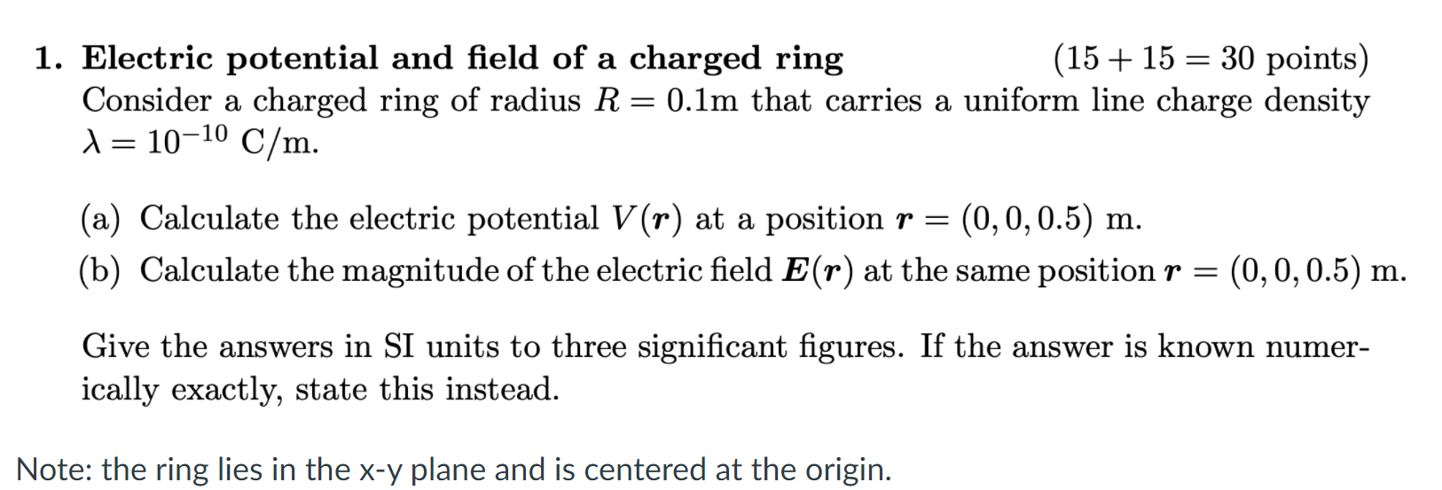 Solved 1. Electric potential and field of a charged ring (15 | Chegg.com