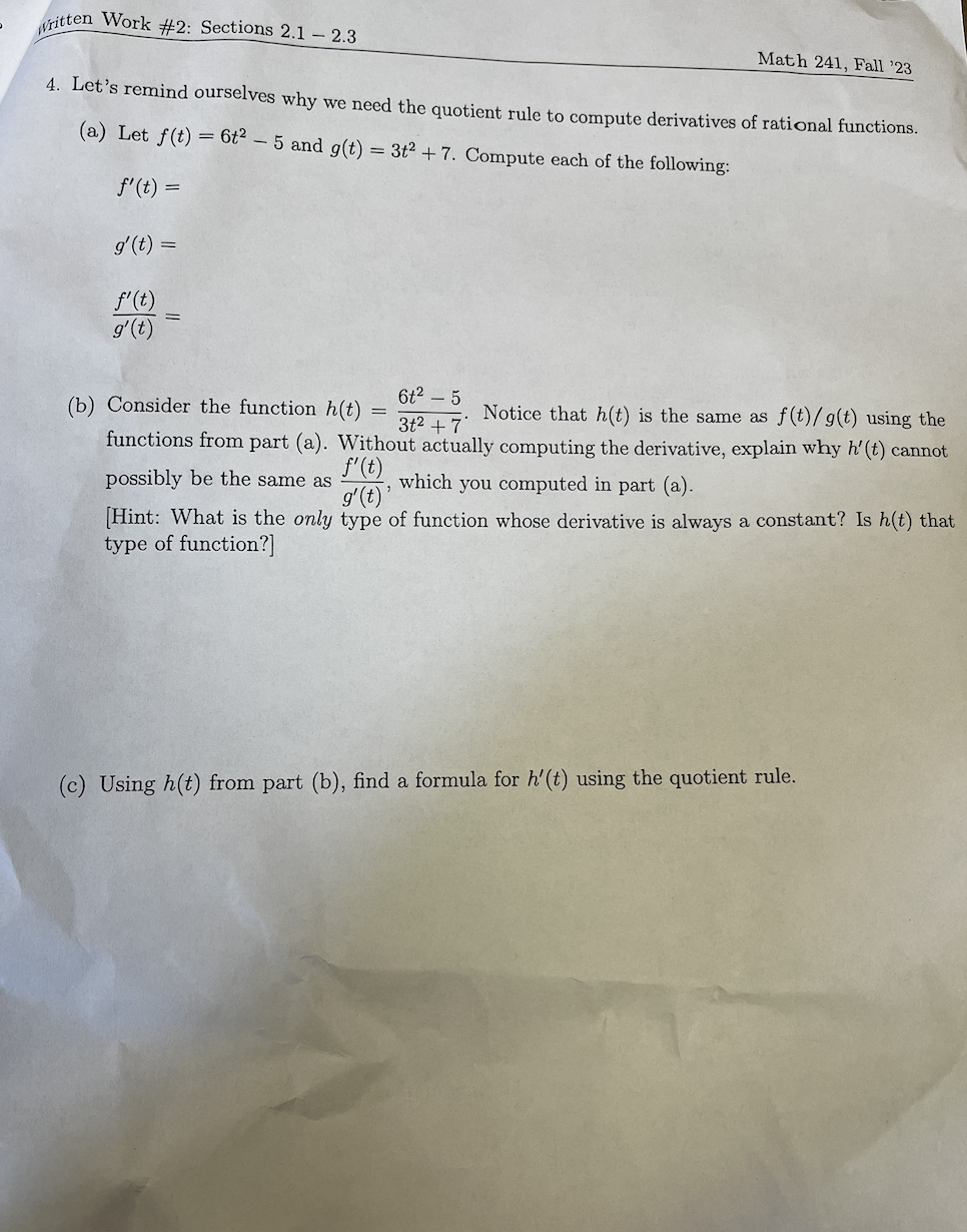 Solved Math 241, Fall '23 4. Let's remind ourselves why we | Chegg.com