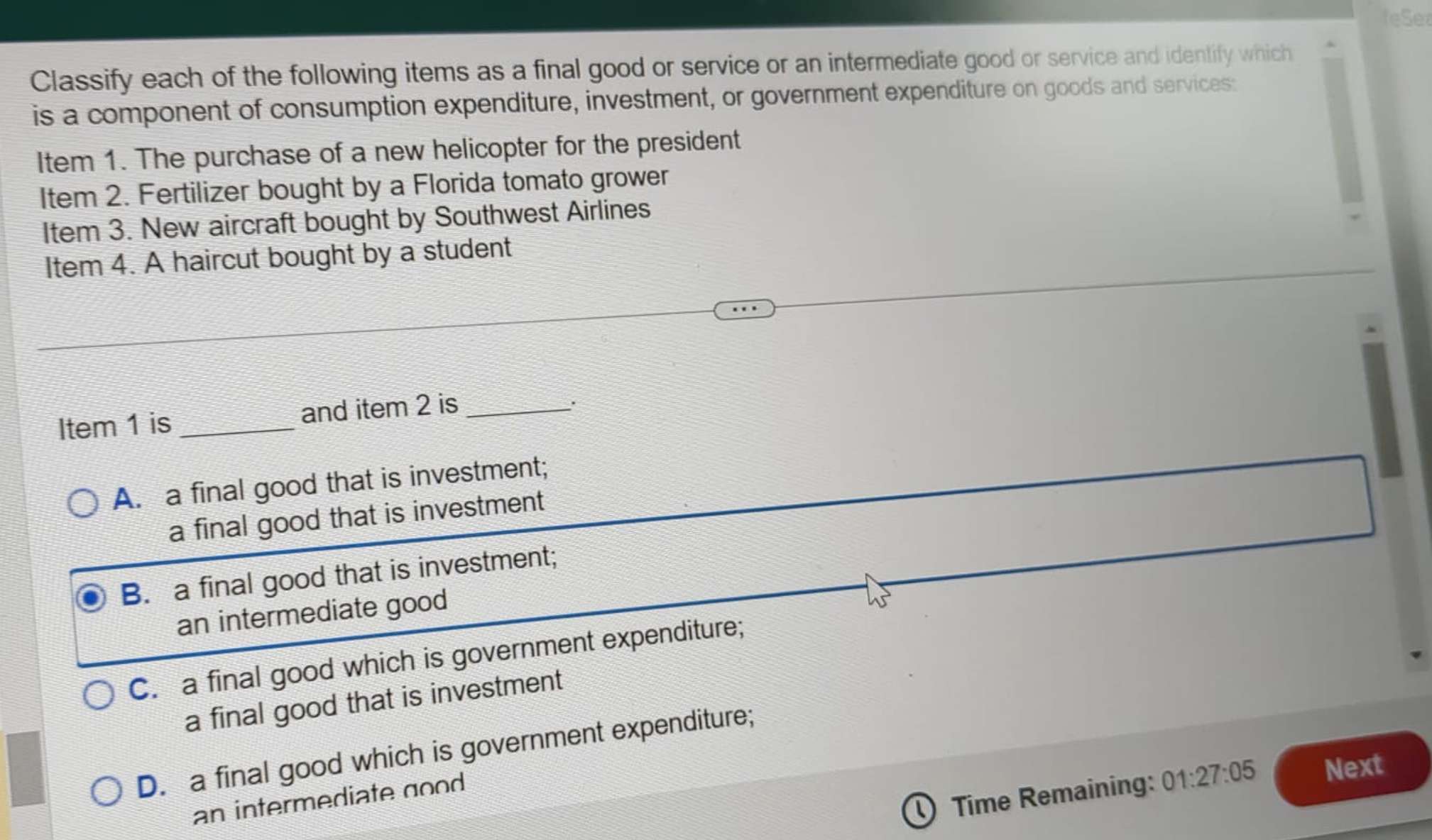 Solved Classify each of the following items as a final good | Chegg.com