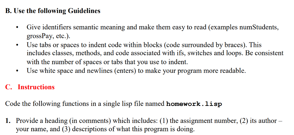 Solved B. Use the following Guidelines Give identifiers | Chegg.com