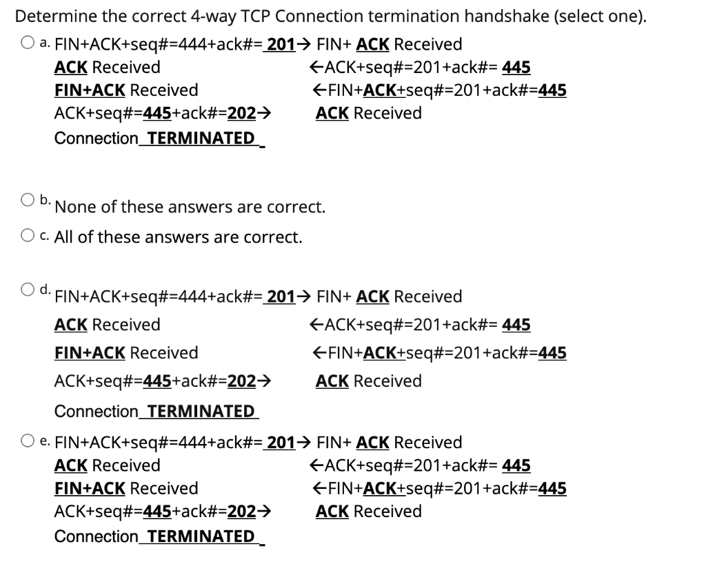 Solved Determine the correct 4-way TCP Connection | Chegg.com