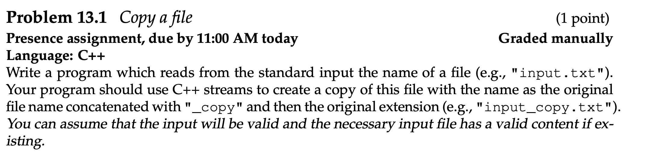 Solved Problem 13.1 Copy a file (1 point) Presence | Chegg.com