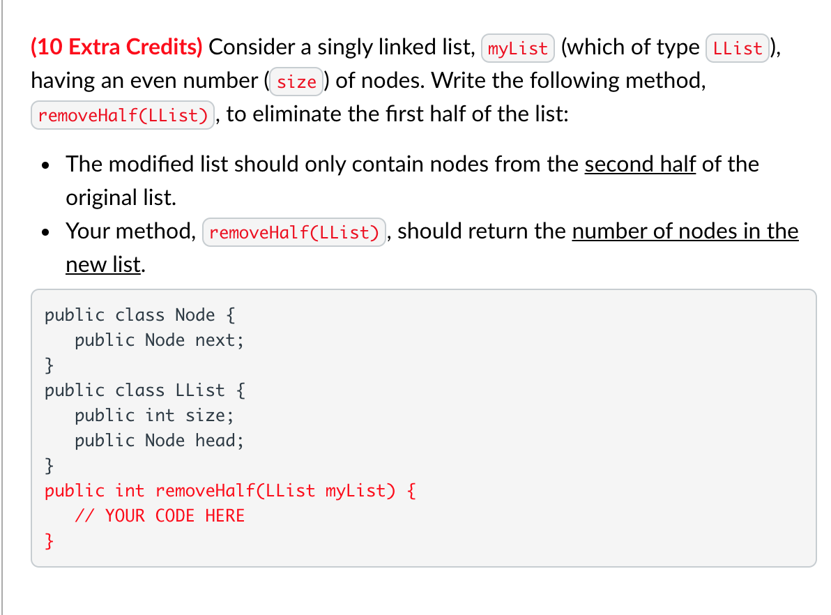 Solved (10 Extra Credits) Consider a singly linked list, | Chegg.com