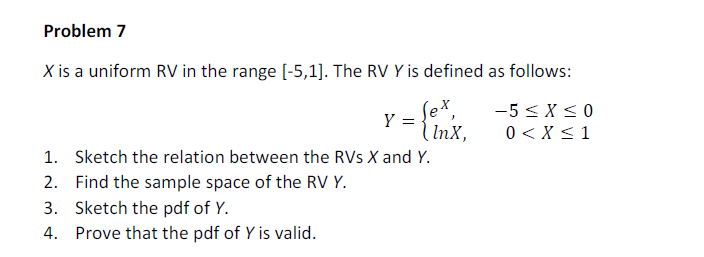 Solved Problem 7 X is a uniform RV in the range [-5,1]. The | Chegg.com