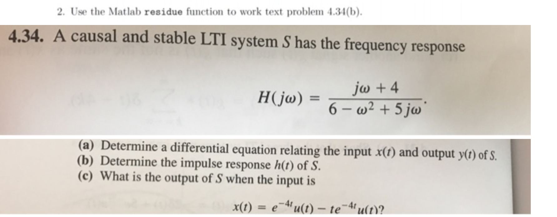 2. Use the Matlab residue function to work text | Chegg.com