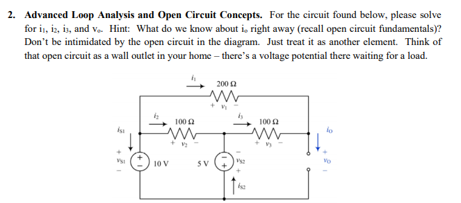 Solved 2. Advanced Loop Analysis and Open Circuit Concepts. | Chegg.com