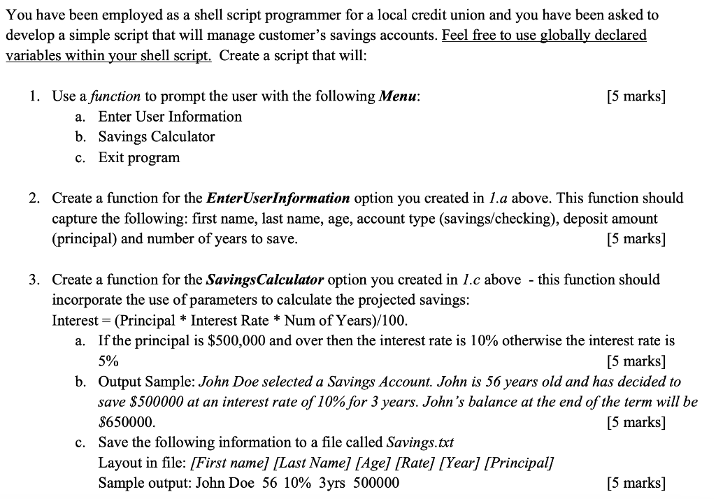 Solved Iou have been employed as a shell script programmer | Chegg.com