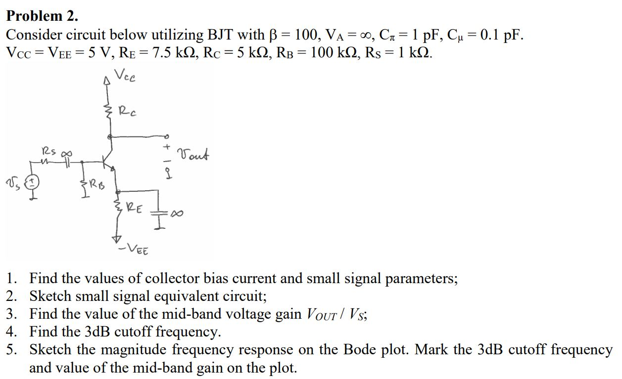 Solved Problem 2. Consider circuit below utilizing BJT with | Chegg.com