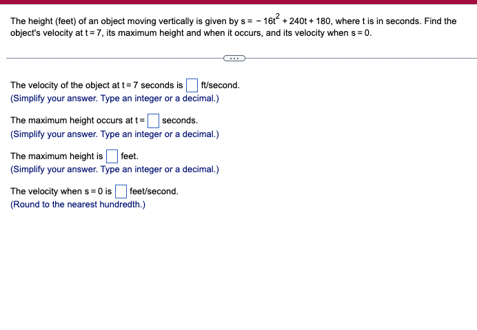 Solved The height (feet) of an object moving vertically is | Chegg.com