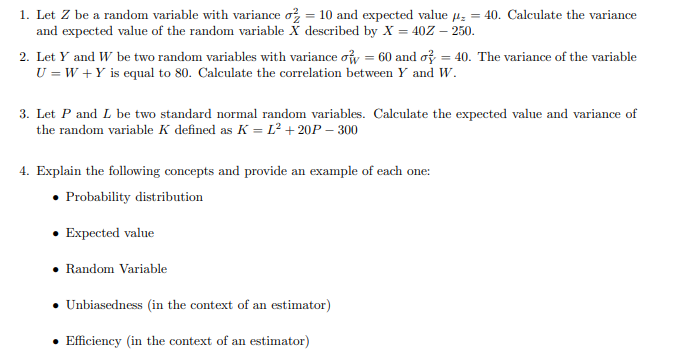 Solved 1. Let Z be a random variable with variance oź = 10 | Chegg.com