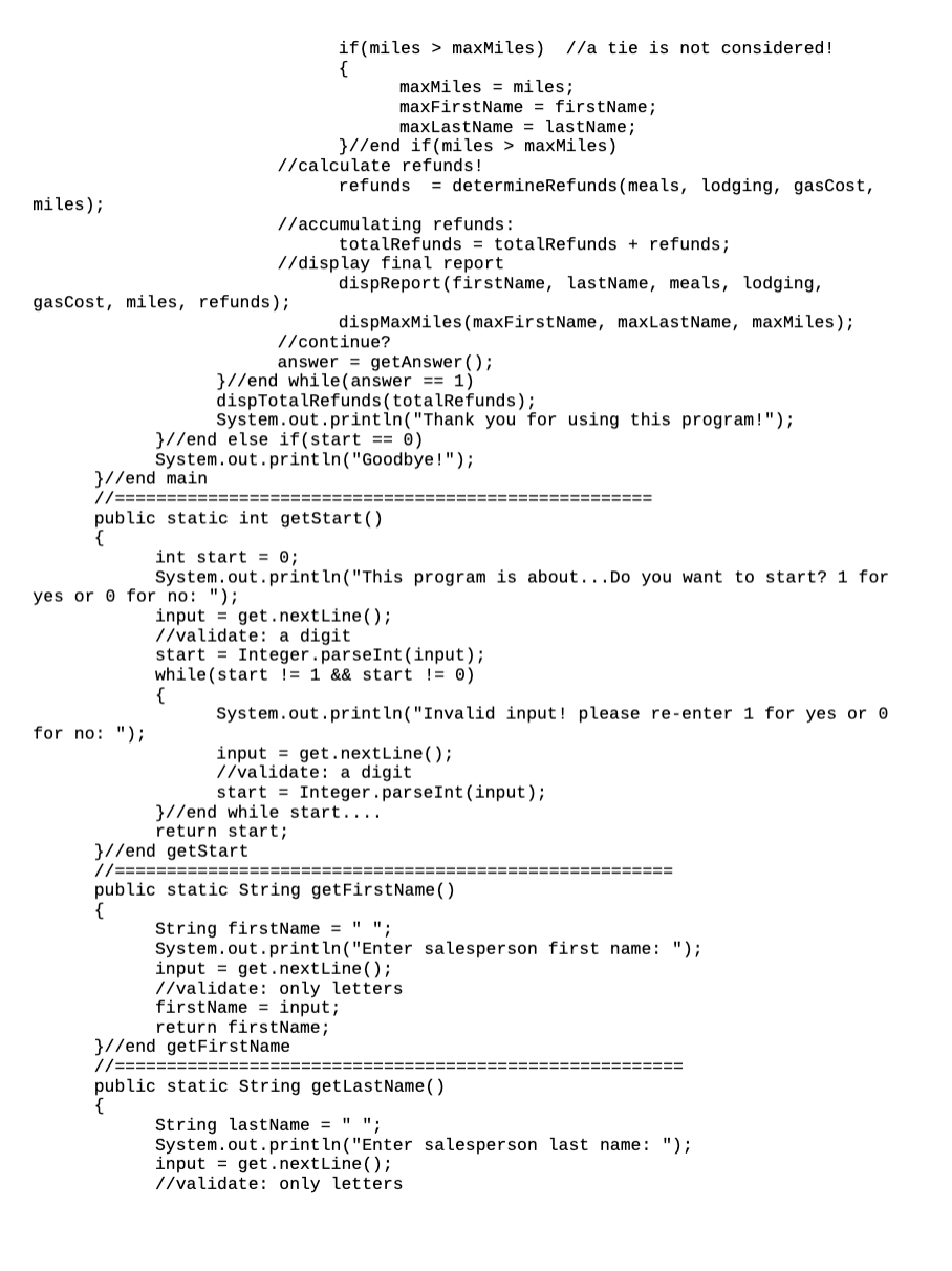 Solved double gascost, int miles, double refunds) public | Chegg.com
