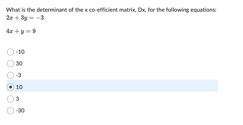 Solved What is the determinant of the x co-efficient matrix, | Chegg.com