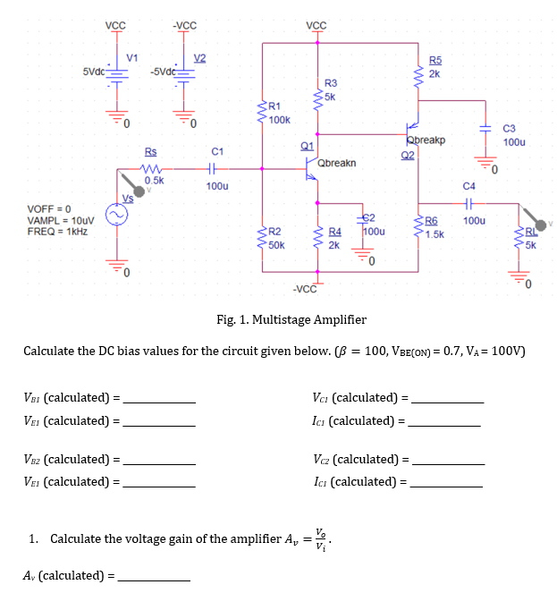 Solved VCC -VCC VCC V1 V2 5Vdc R5 2K -5Vdc W R3 5K R1 100K | Chegg.com