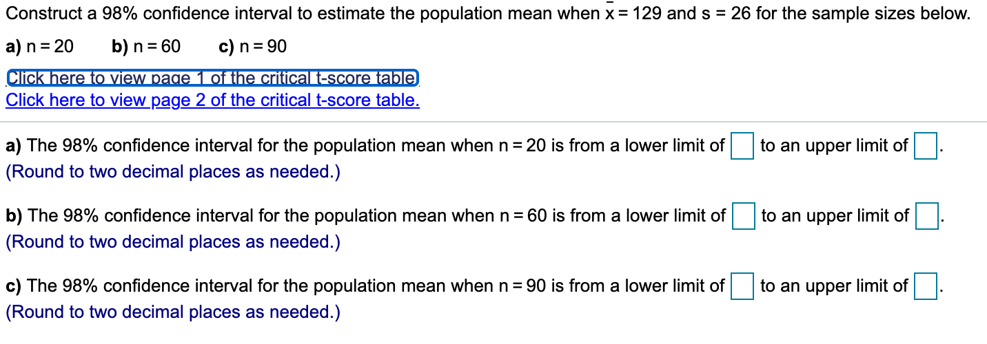 Solved Construct a 98% confidence interval to estimate the | Chegg.com