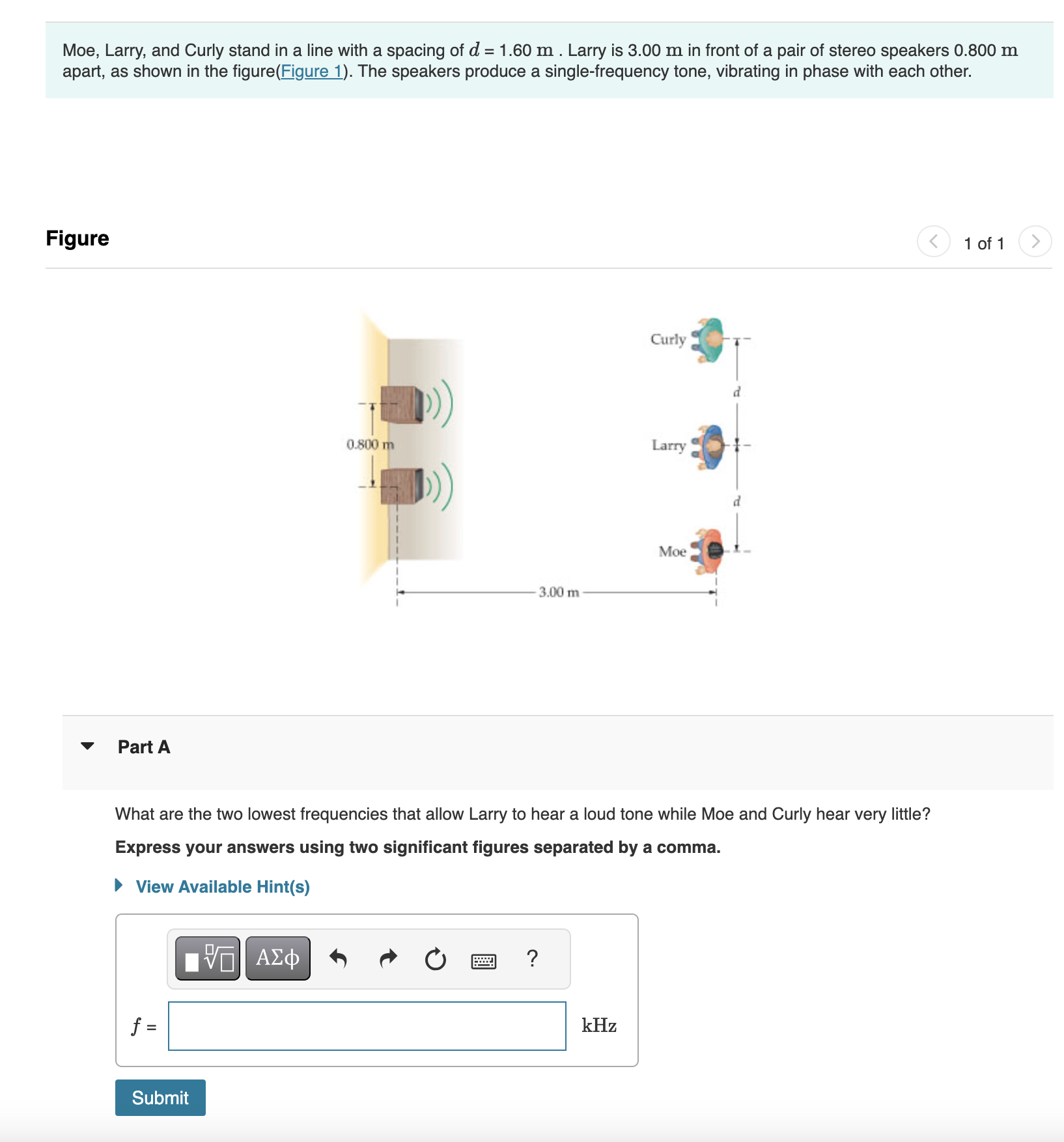 Solved Moe, Larry, and Curly stand in a line with a spacing | Chegg.com