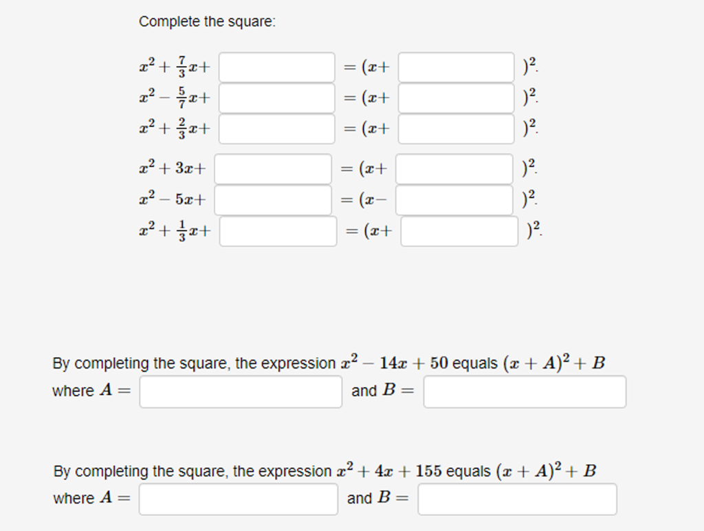 Solved Complete the square: | Chegg.com
