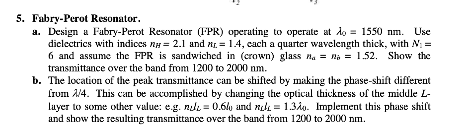 Solved 5. Fabry-Perot Resonator. a. Design a Fabry-Perot | Chegg.com