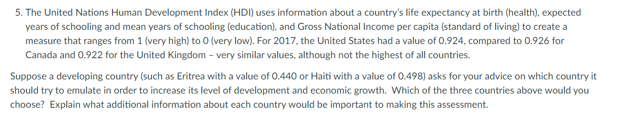 5. The United Nations Human Development Index (HDI) | Chegg.com