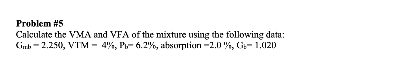 Solved Problem #5 Calculate the VMA and VFA of the mixture | Chegg.com