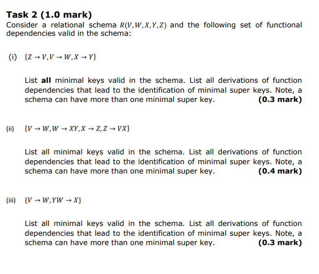 Solved Task 2 (1.0 mark) Consider a relational schema | Chegg.com