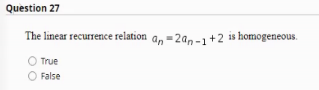Solved Question 27 The linear recurrence relation an = 2an-1 | Chegg.com