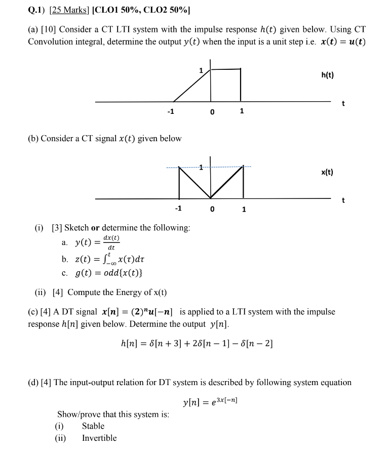 Solved (a) [10] Consider a CT LTI system with the impulse | Chegg.com